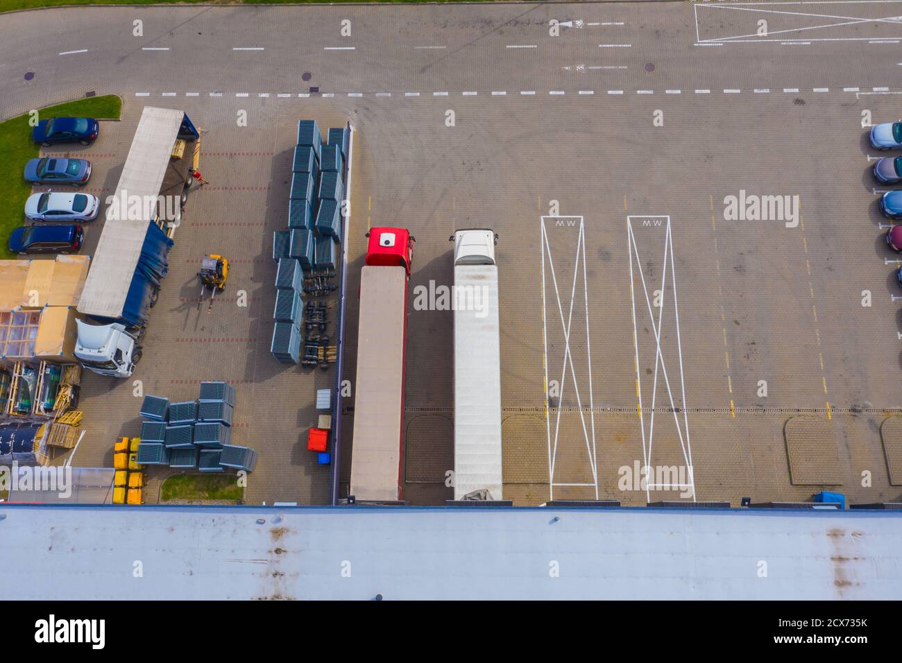 Aerial view of goods warehouse. Logistics center in industrial city ...