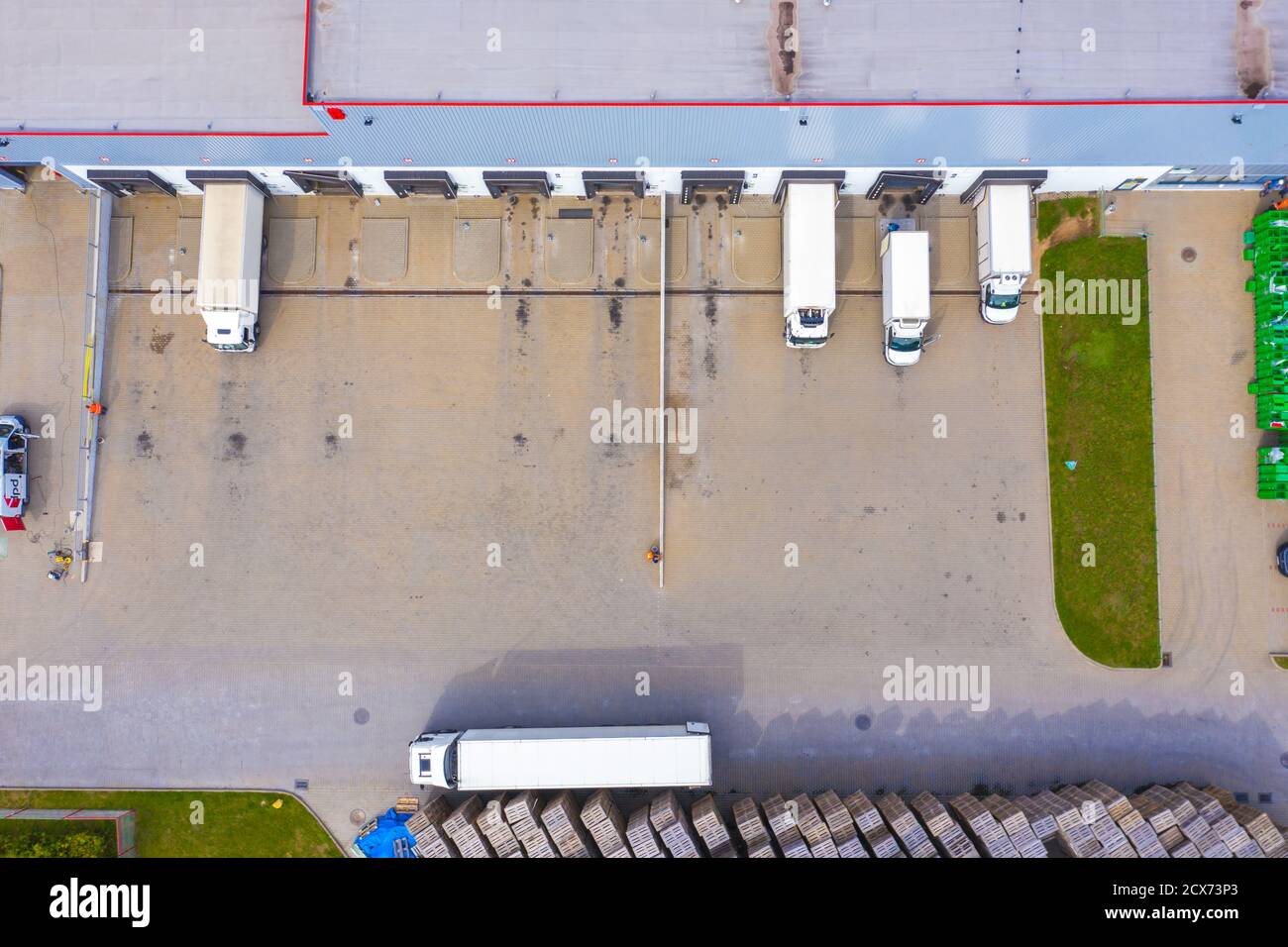 Aerial view of goods warehouse. Logistics center in industrial city ...