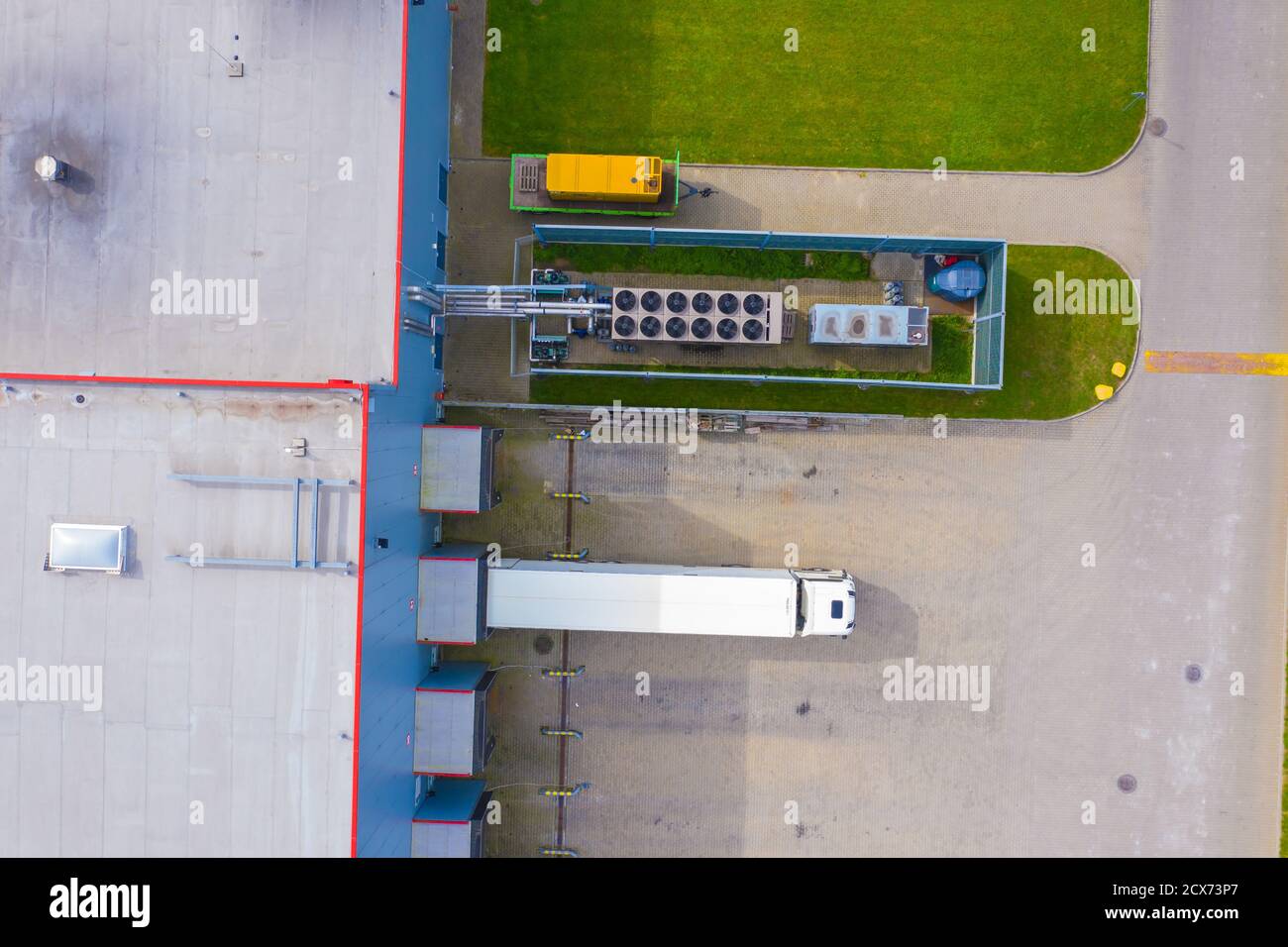 Aerial view of goods warehouse. Logistics center in industrial city ...