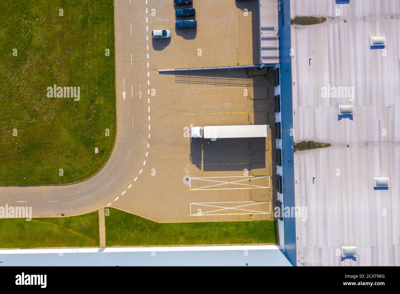 Aerial top view of the large logistics park with warehouse, loading hub ...