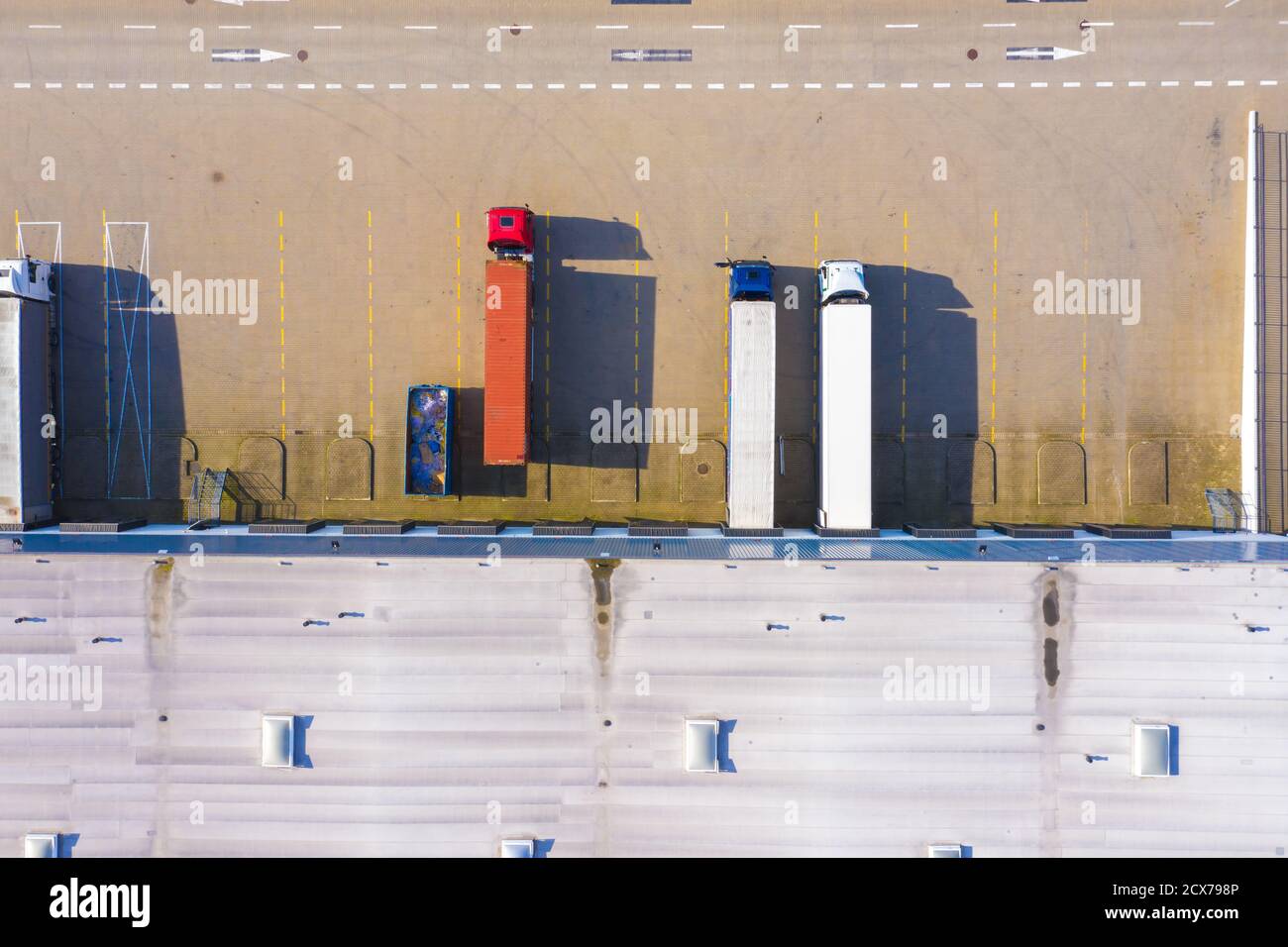 Aerial top view of the large logistics park with warehouse, loading hub ...