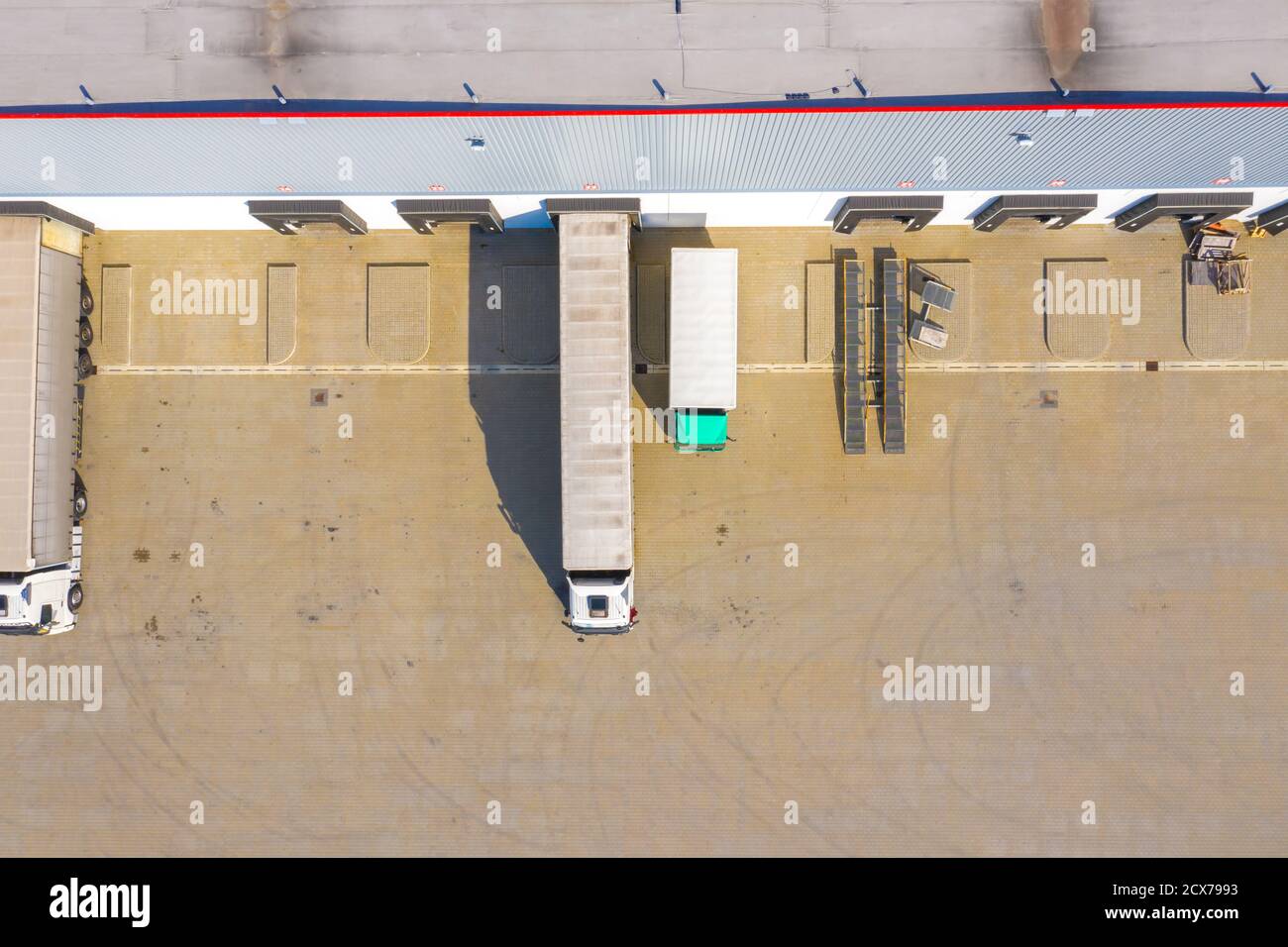 Aerial top view of the large logistics park with warehouse, loading hub ...