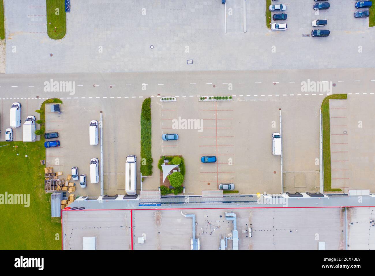Aerial view of goods warehouse. Logistics center in industrial city ...