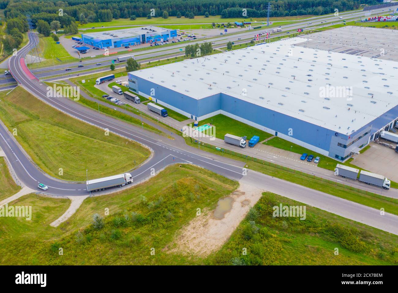 Aerial view of goods warehouse. Logistics center in industrial city ...
