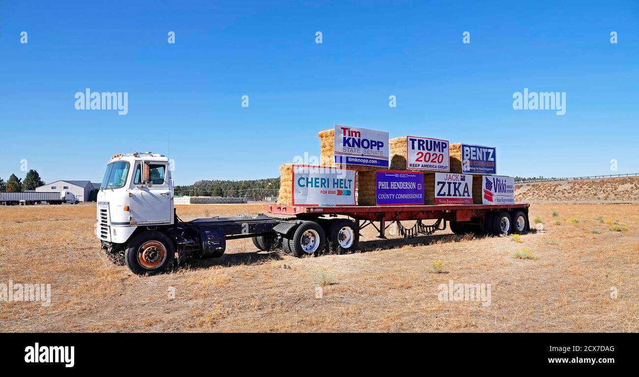 Republican campaign signs, including one for Donald Trump, on display ...