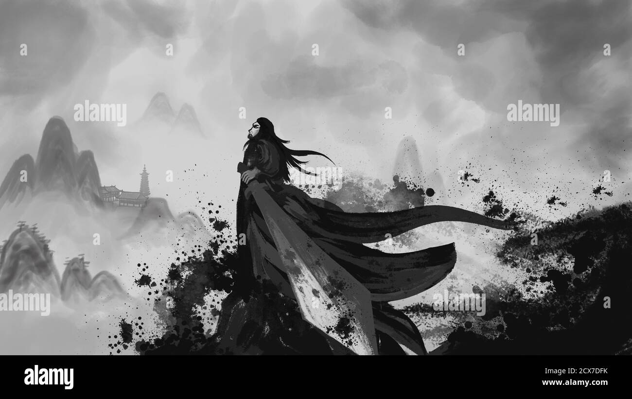 Fighting the rivers and lakes ink Chinese style knight illustration ...