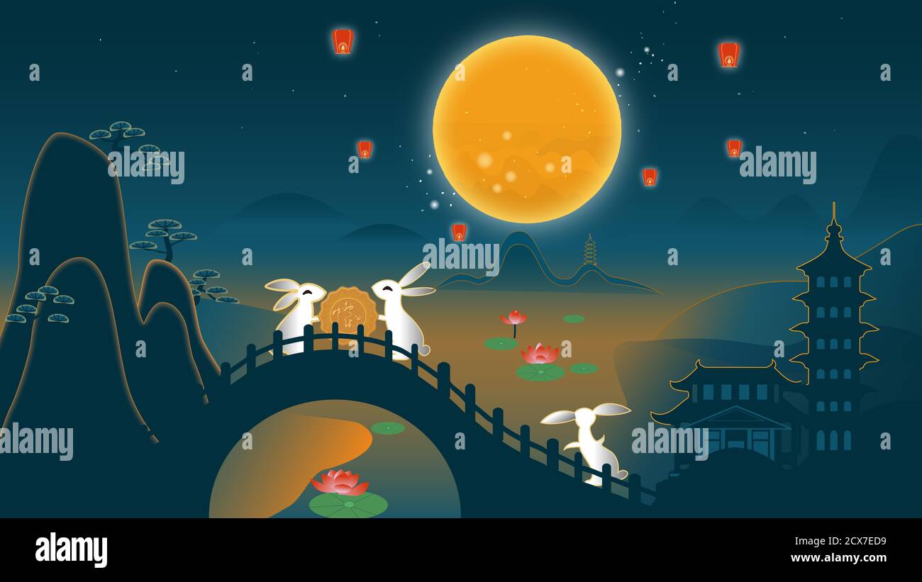 Retro style bronzing jade rabbit mid-autumn illustration Stock Photo ...