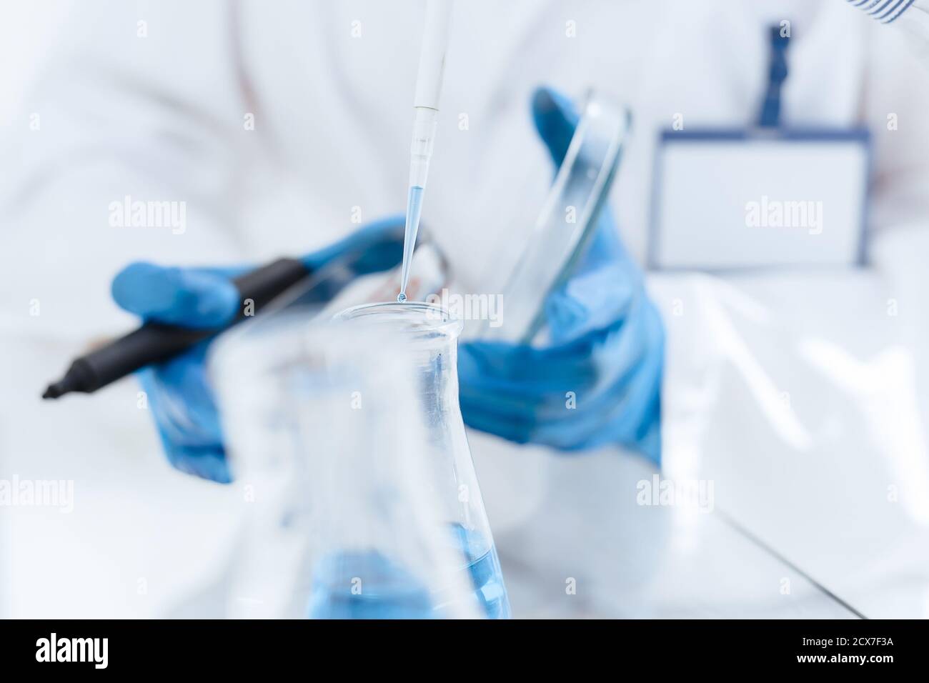 close up. image of scientists microbiologists conduct research Stock ...