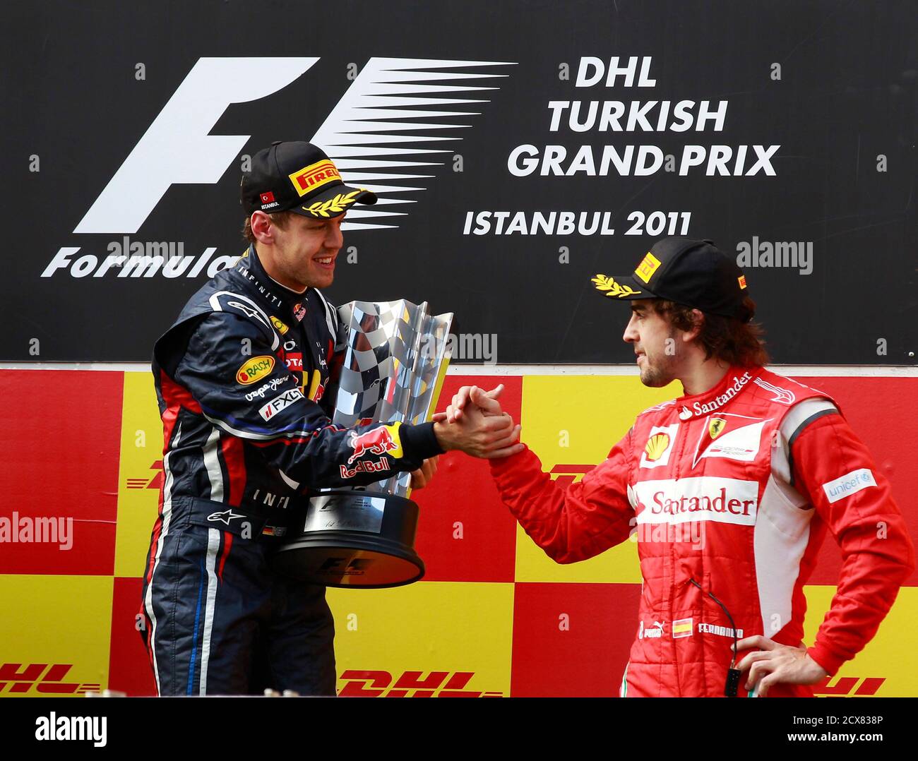 Red bull racing on podium sebastian vettel hi-res stock photography and ...