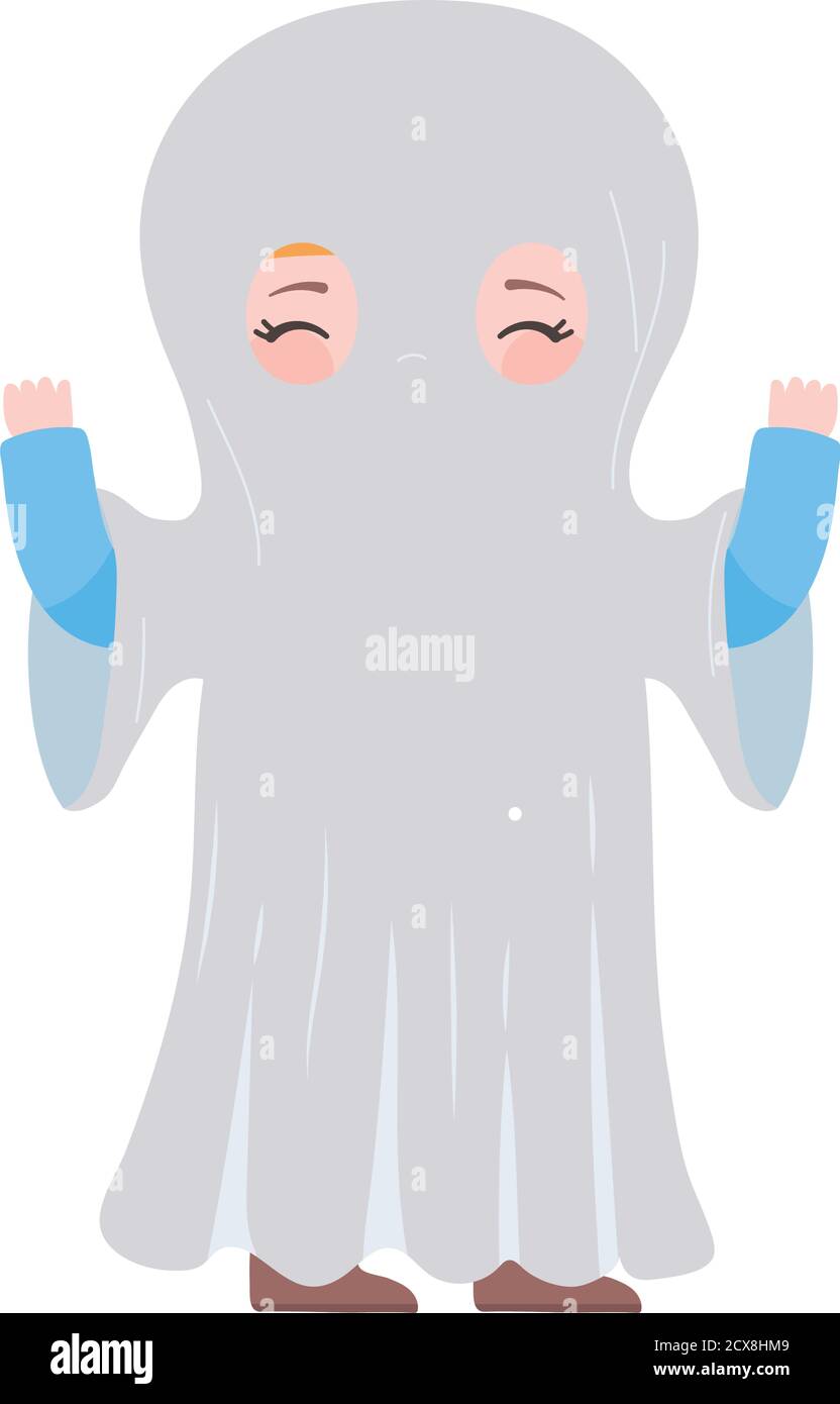 happy halloween, boy ghost costume cartoon character isolated design ...