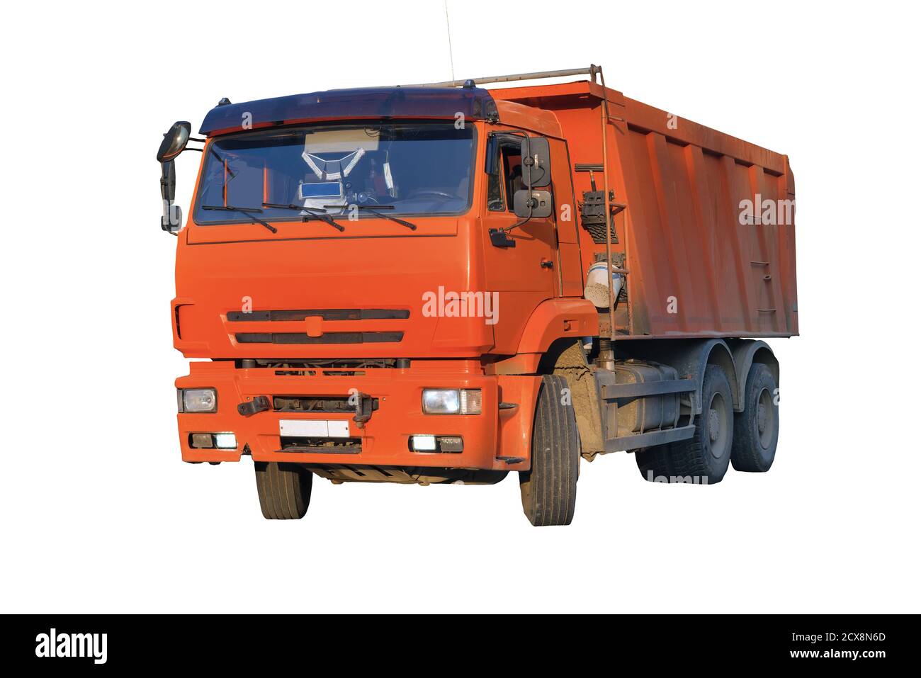 Dump truck orange color isolate on white background Stock Photo - Alamy