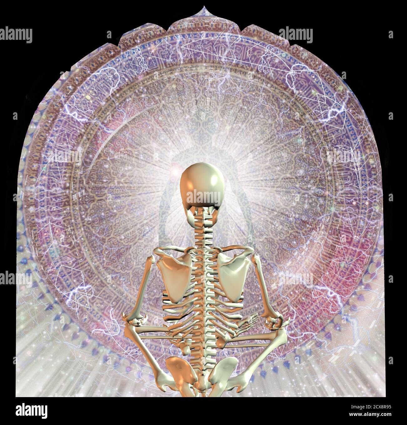 Zen. Skeleton sits in pose of lotus Stock Photo - Alamy