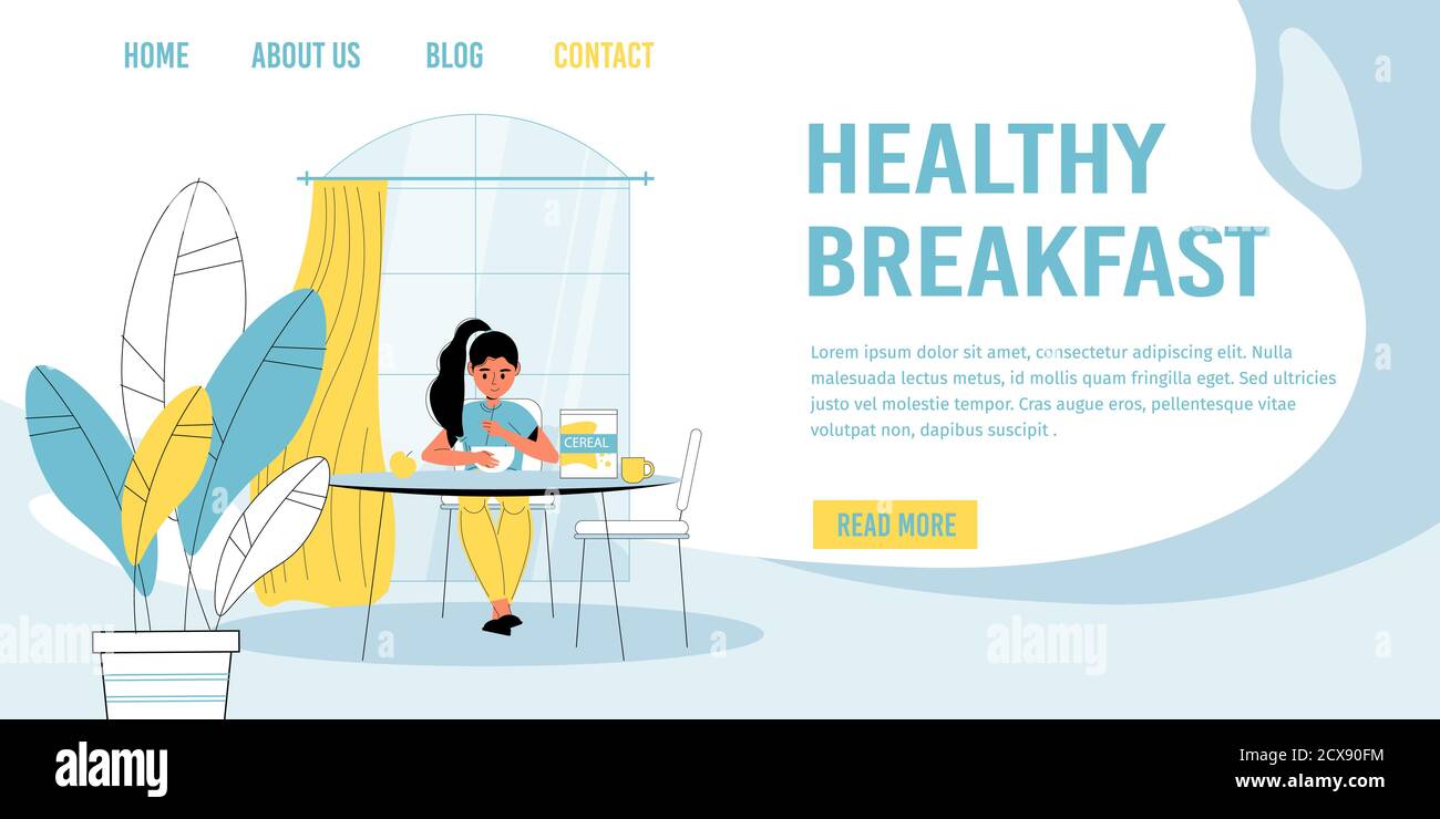Healthy children morning breakfast landing page Stock Vector Image ...