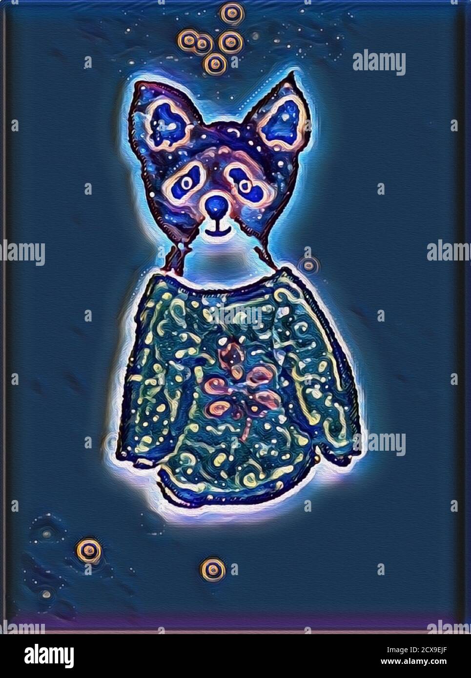 Illustration image of cute glowing neon purple fox in a night in big ...