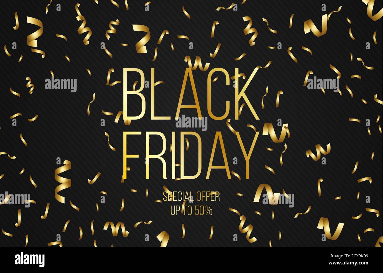 Black Friday Sale Banner Background with gold text effect and confetti ...