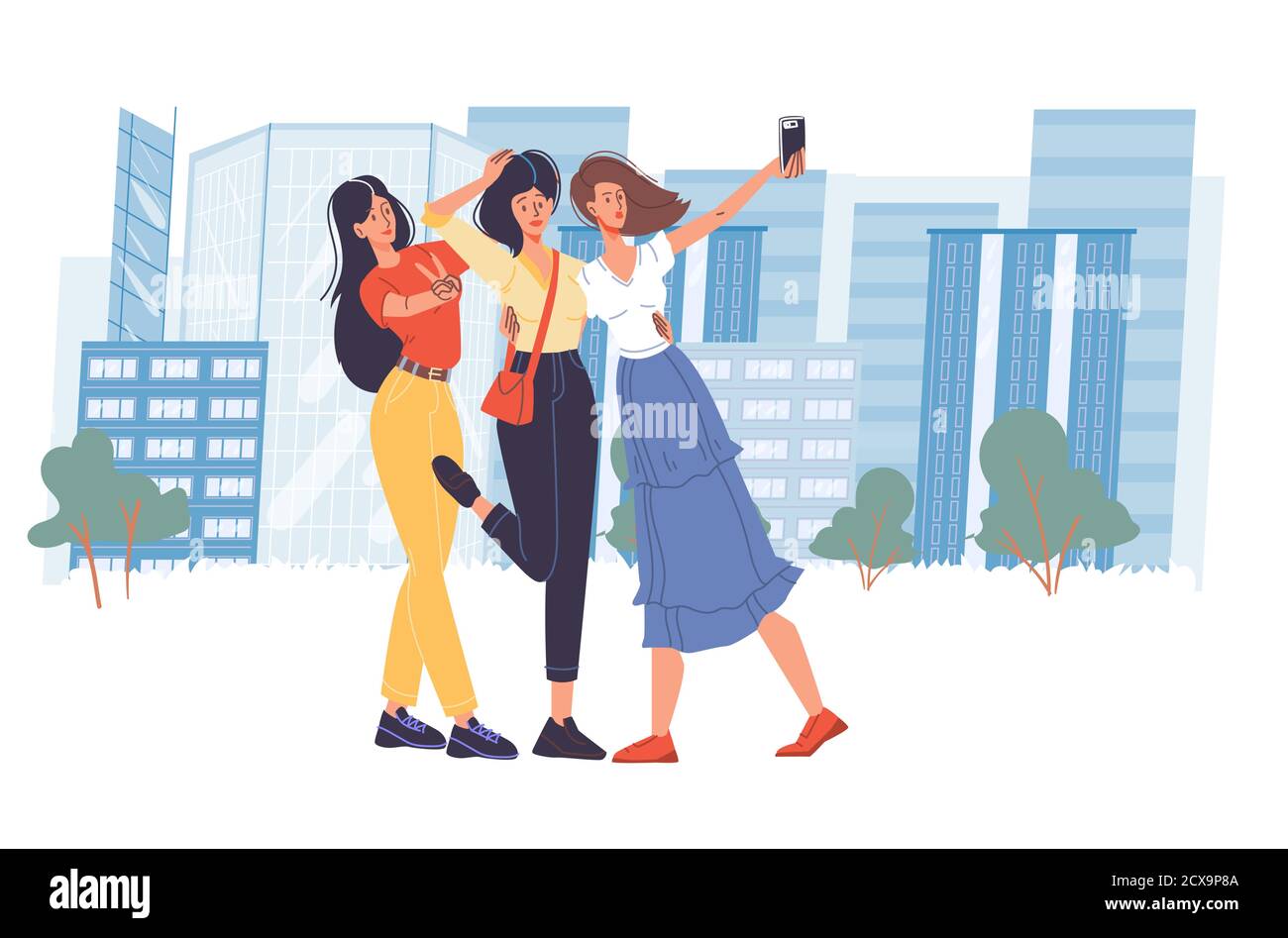 Girl friend photographing by smartphone camera Stock Vector Image & Art ...