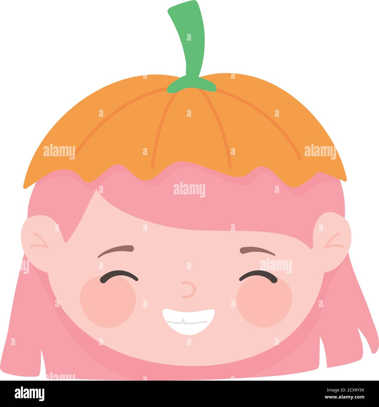 happy halloween, cute girl pumpkin face costume isolated design icon ...