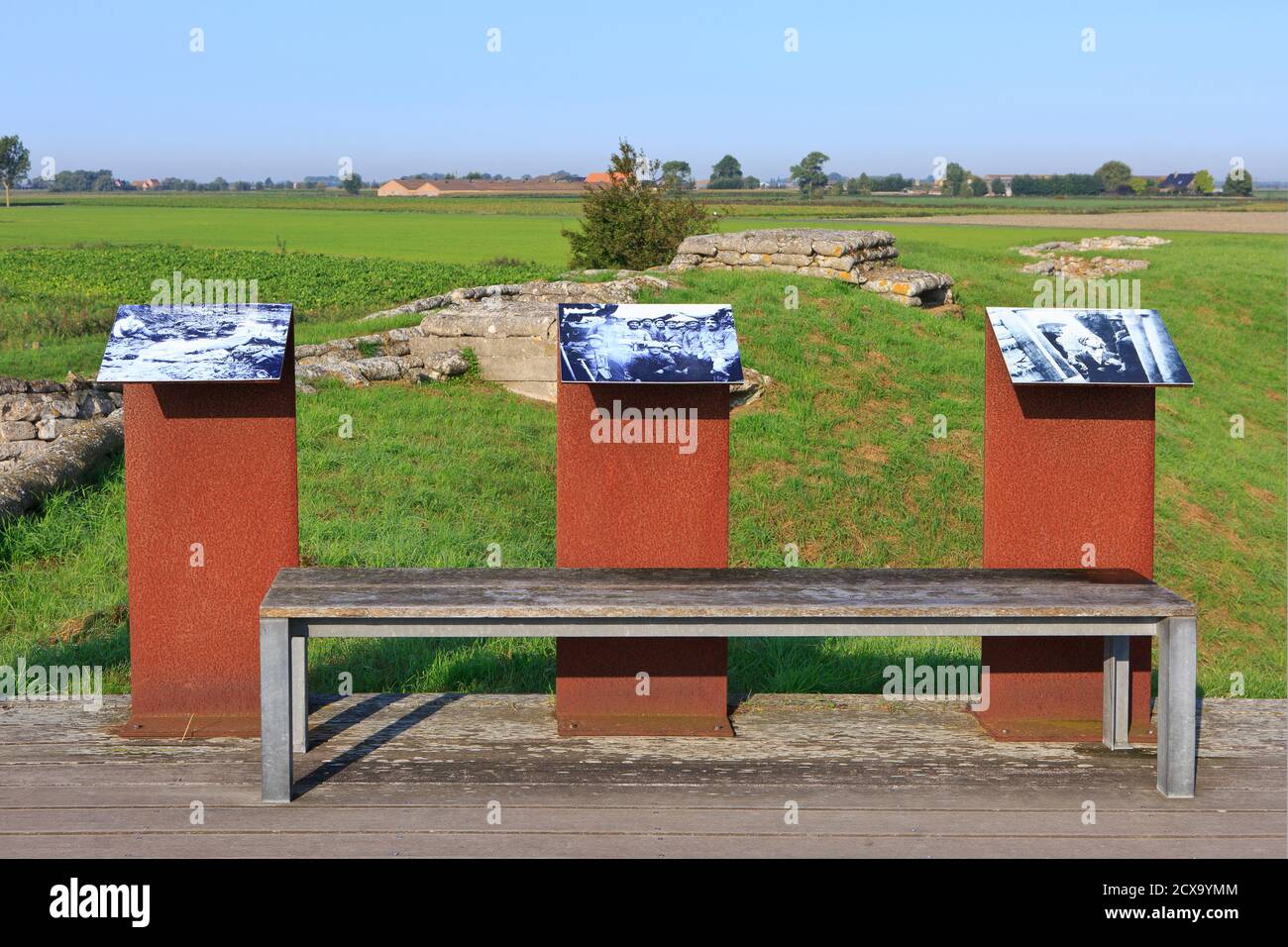 Photo display outside pillbox at the Dodengang (Trench of Death) in ...