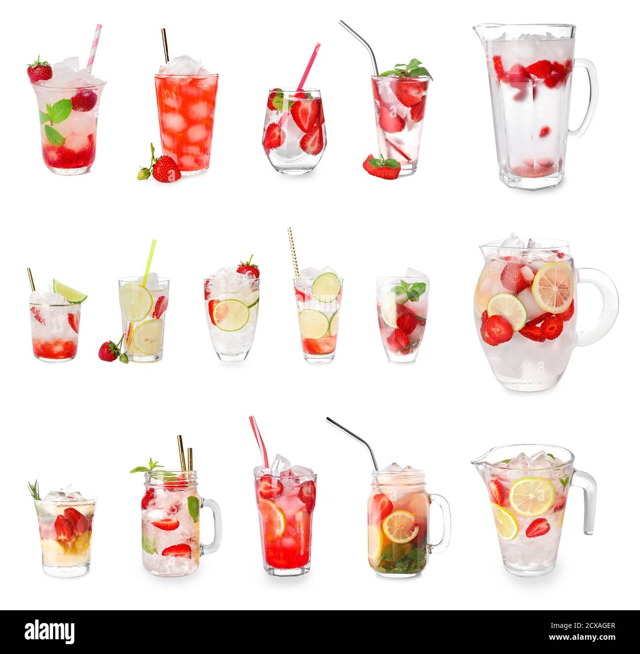 Fresh strawberry lemonade on white background Stock Photo - Alamy