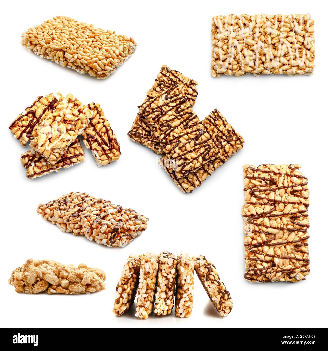 Crispy rice bars on white background Stock Photo - Alamy