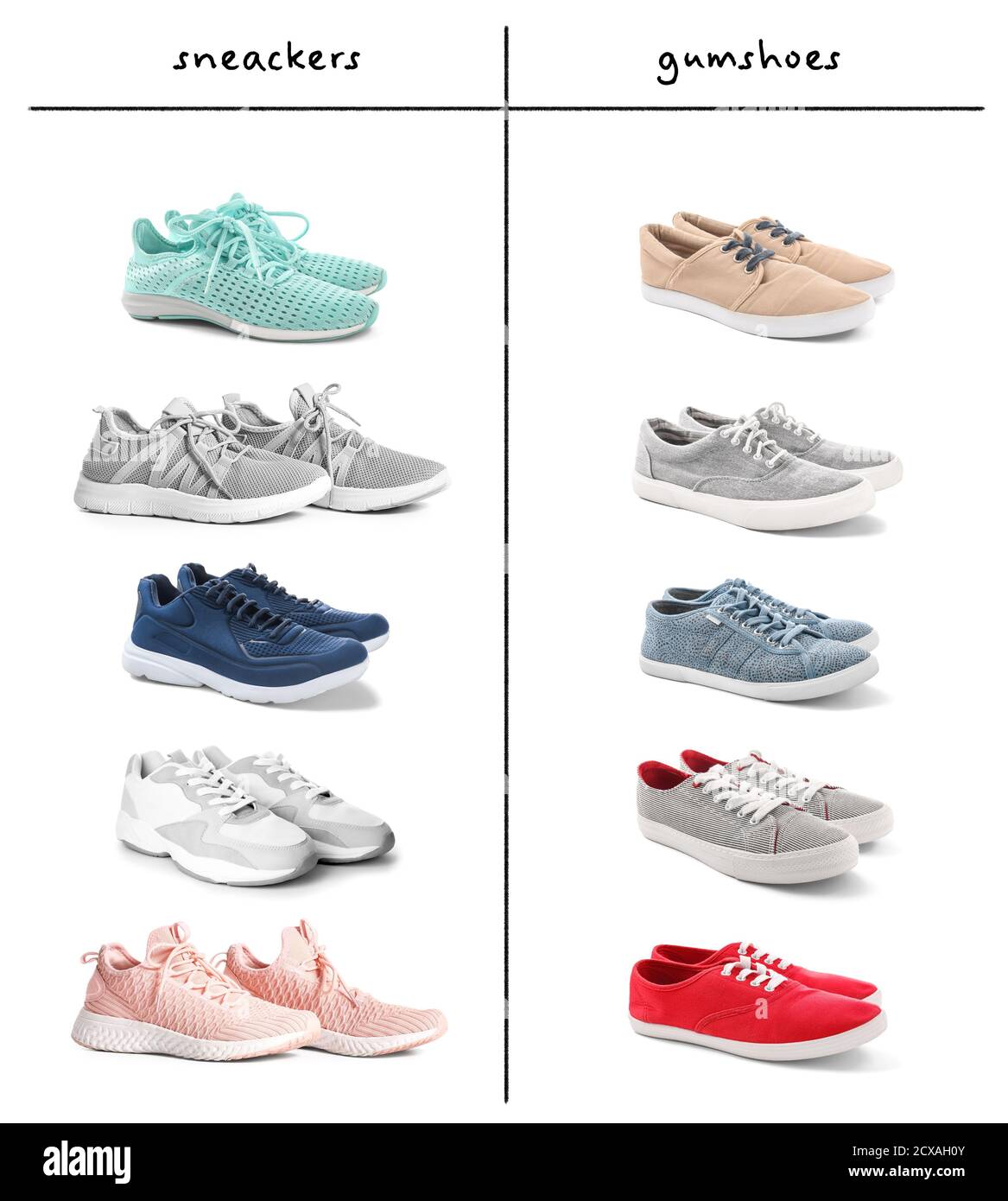 Collection of different shoes on white background Stock Photo - Alamy