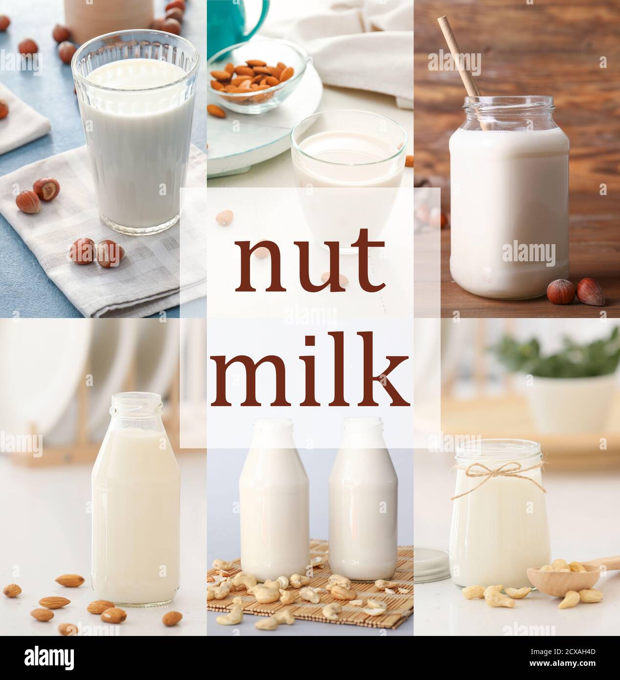 Collage of photos with different tasty milk Stock Photo - Alamy