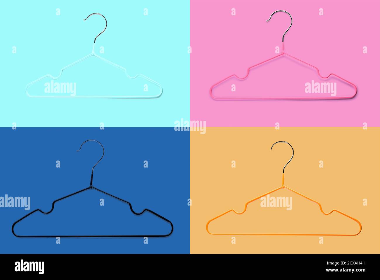 Set of clothes hangers on color background Stock Photo - Alamy