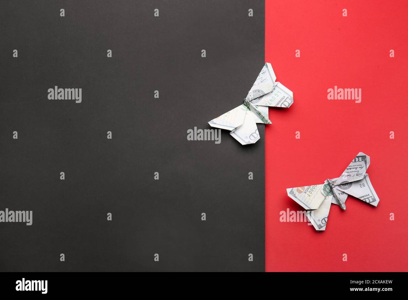Origami butterflies made of dollar banknotes on color background Stock ...