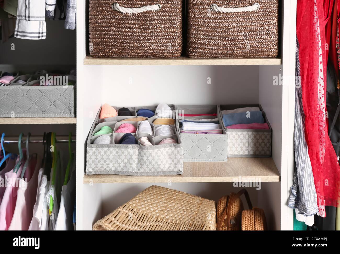 Modern wardrobe with clean clothes Stock Photo - Alamy