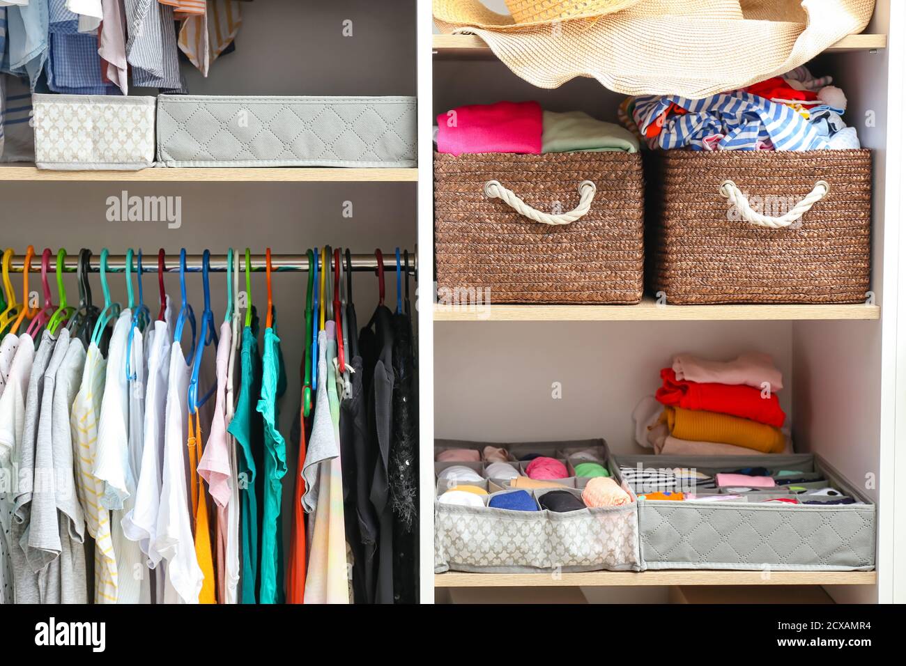 Modern wardrobe with clean clothes Stock Photo - Alamy