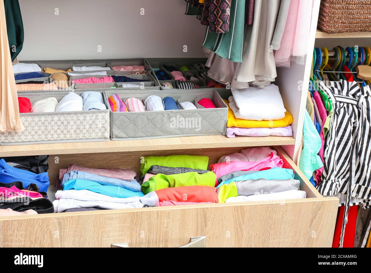 Modern wardrobe with clean clothes Stock Photo - Alamy