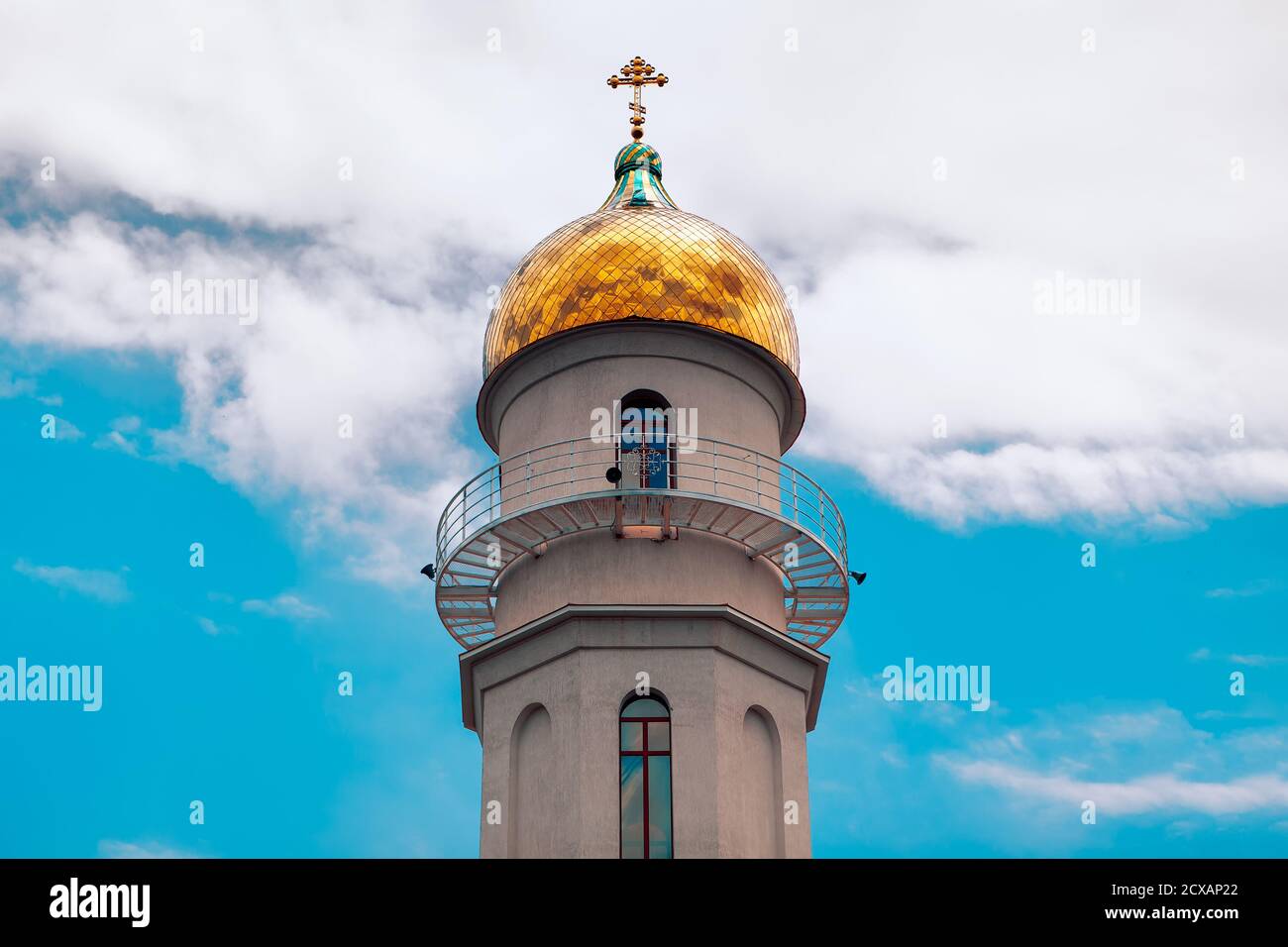 Belfry with golden dome . Church cupola in russian style Stock Photo ...