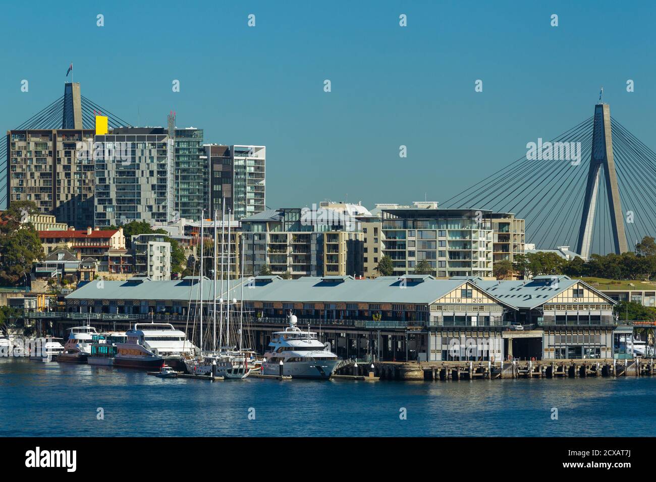 A water view of Pyrmont in Sydney, NSW, Australia, with the Anzac ...