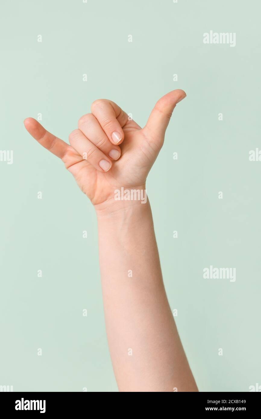 Hand showing letter Y on color background. Sign language alphabet Stock ...