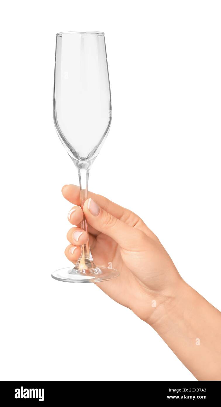 Hand with empty glass on white background Stock Photo - Alamy