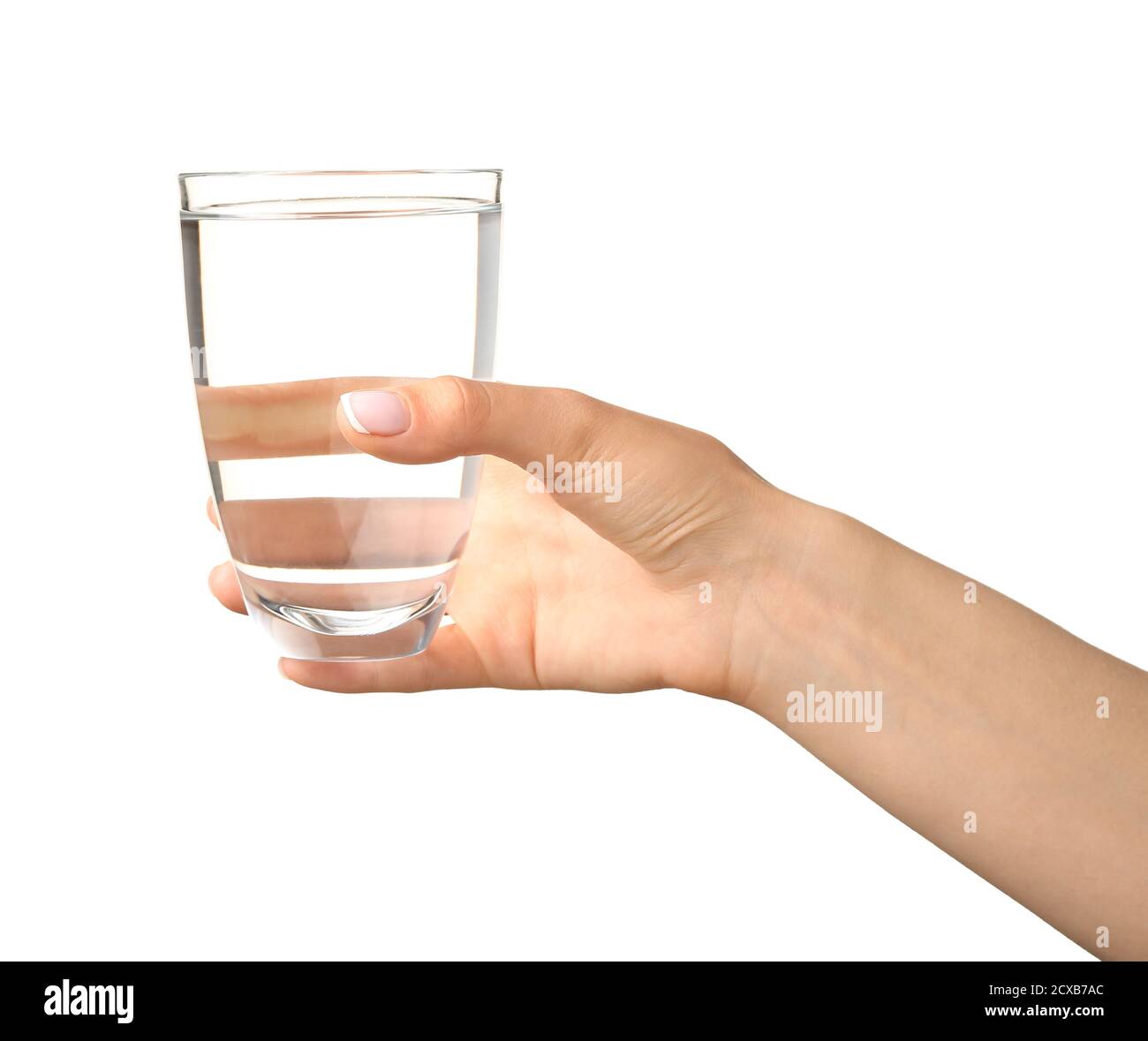 Hand with glass of water on white background Stock Photo - Alamy