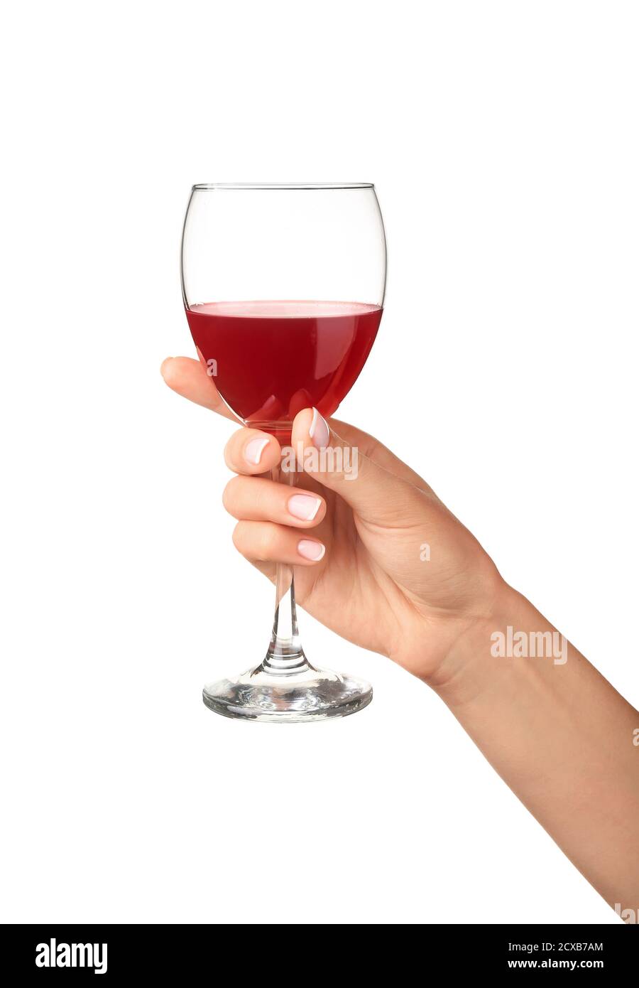 Hand with glass of wine on white background Stock Photo - Alamy
