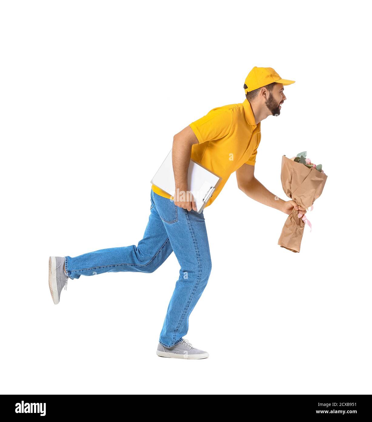 Running delivery man flowers hi-res stock photography and images - Alamy