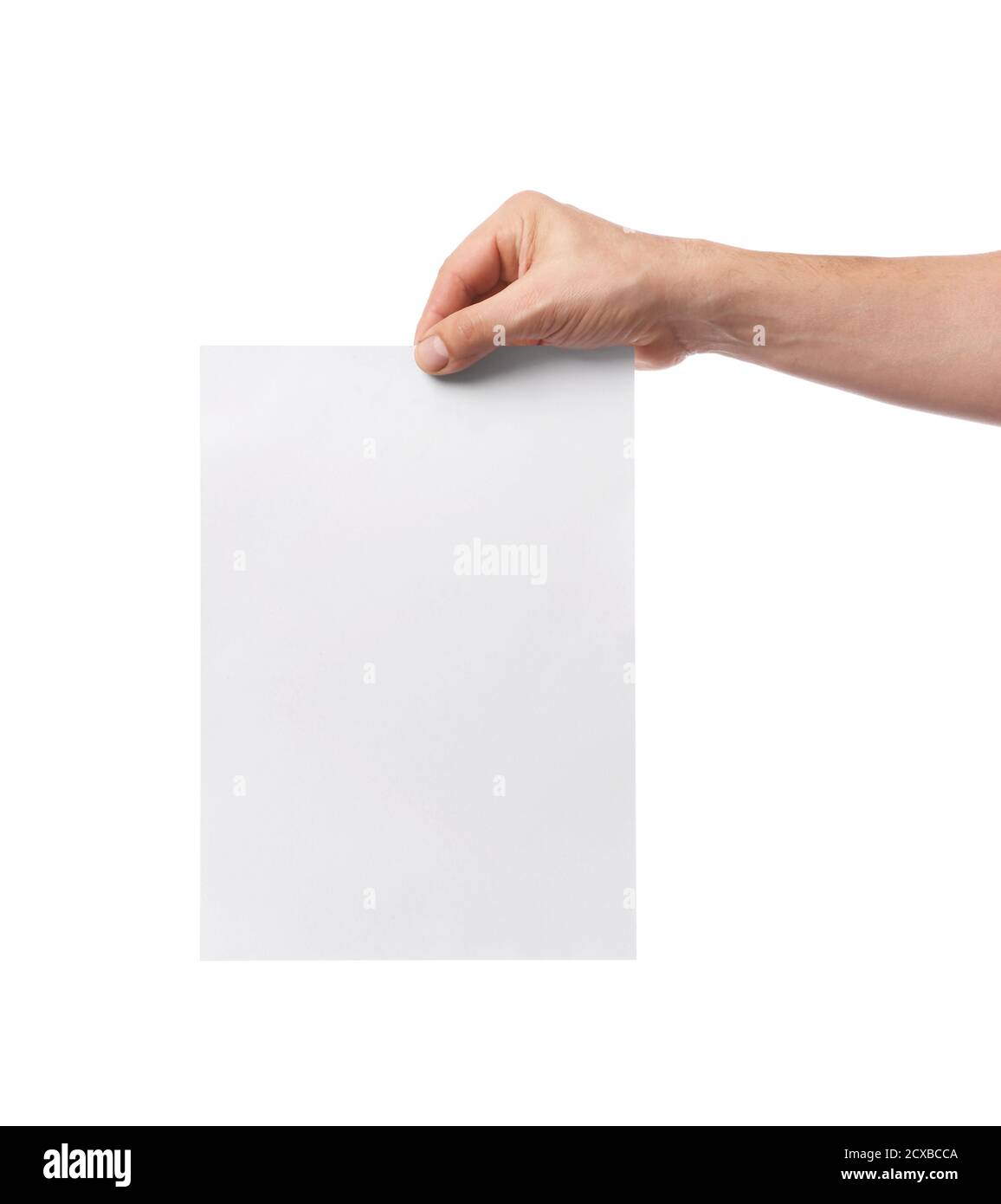 Male hand with blank paper on white background Stock Photo - Alamy