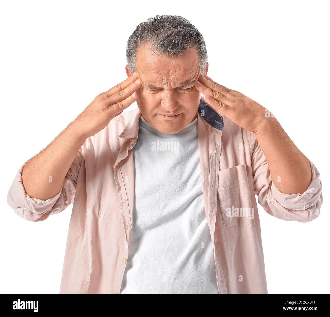 Stressed mature man on white background Stock Photo - Alamy