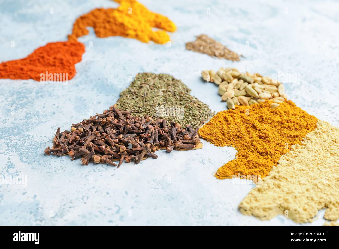 World map made of different spices on light background Stock Photo - Alamy