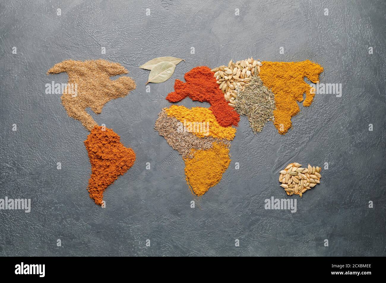 World map made of different spices on grey background Stock Photo - Alamy