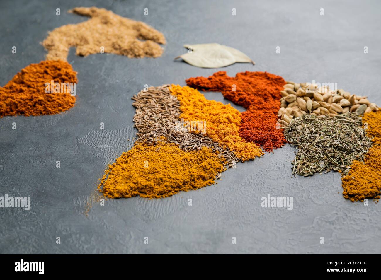World map made of different spices on grey background Stock Photo - Alamy
