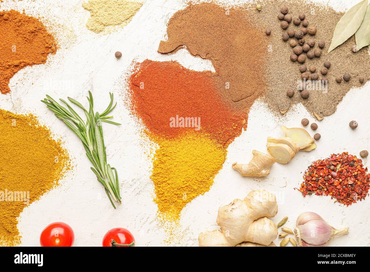 World map made of different spices on light background Stock Photo - Alamy