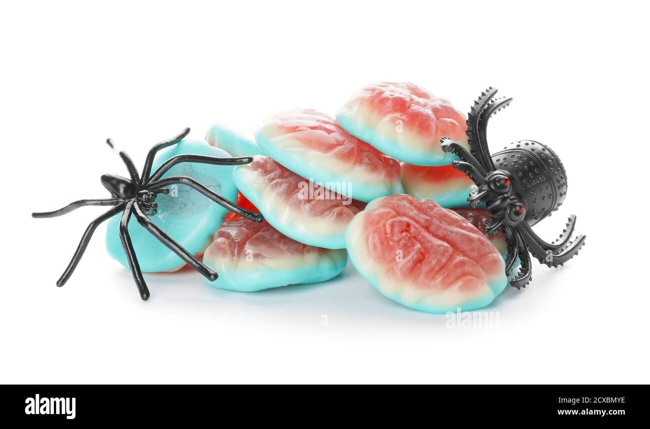 Tasty scary candies for Halloween on white background Stock Photo - Alamy