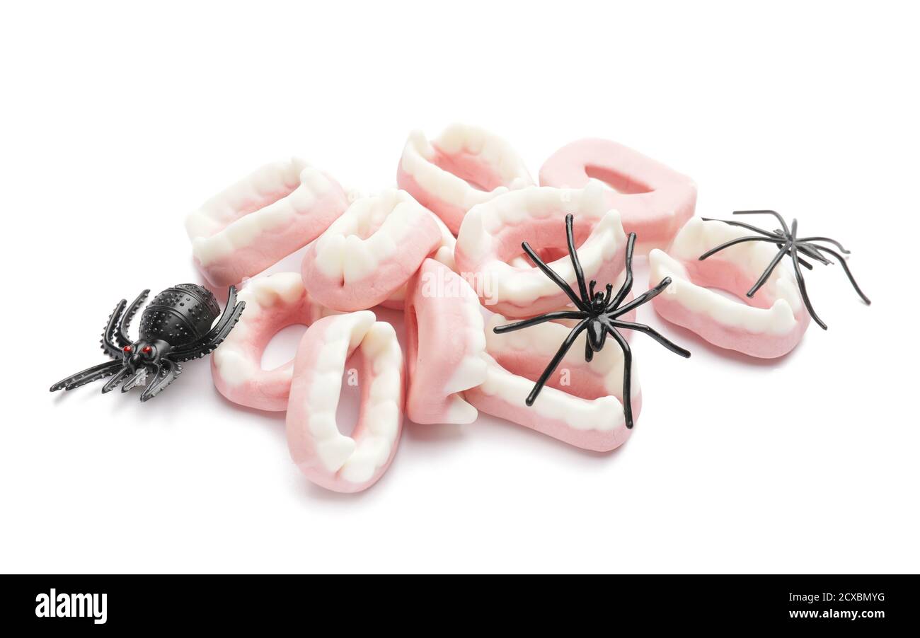 Tasty scary candies for Halloween on white background Stock Photo - Alamy