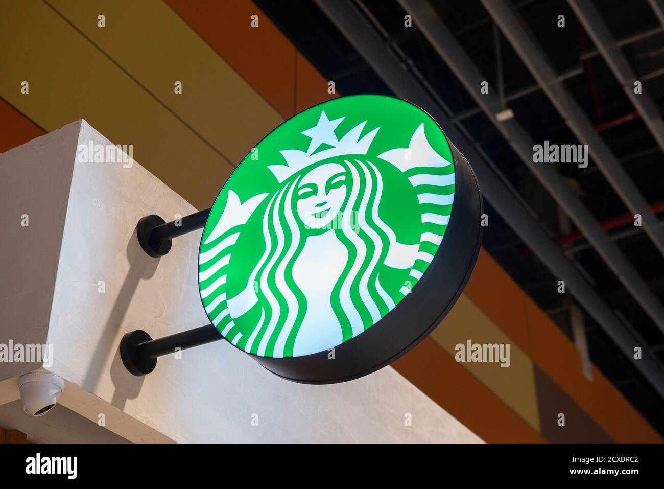 Florianopolis, Brazil. September 14, 2020: Sign Starbucks Coffee ...