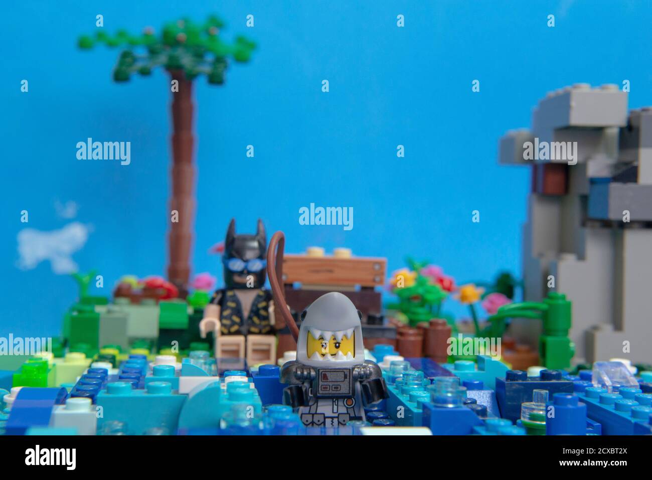 Florianopolis, Brazil. September 20, 2020: Batman minifigure sitting on ...