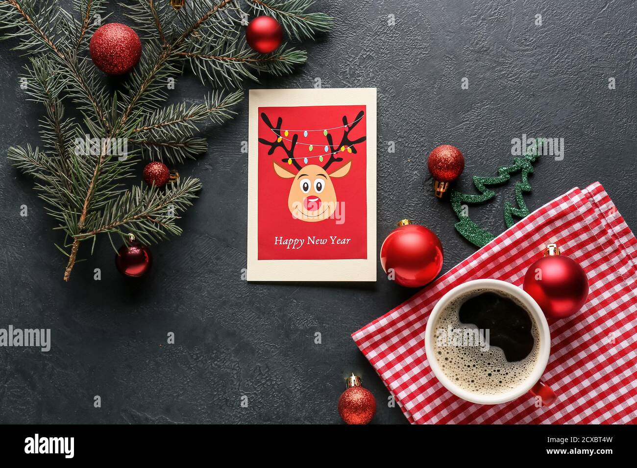 Beautiful greeting card for New Year celebration on dark background ...