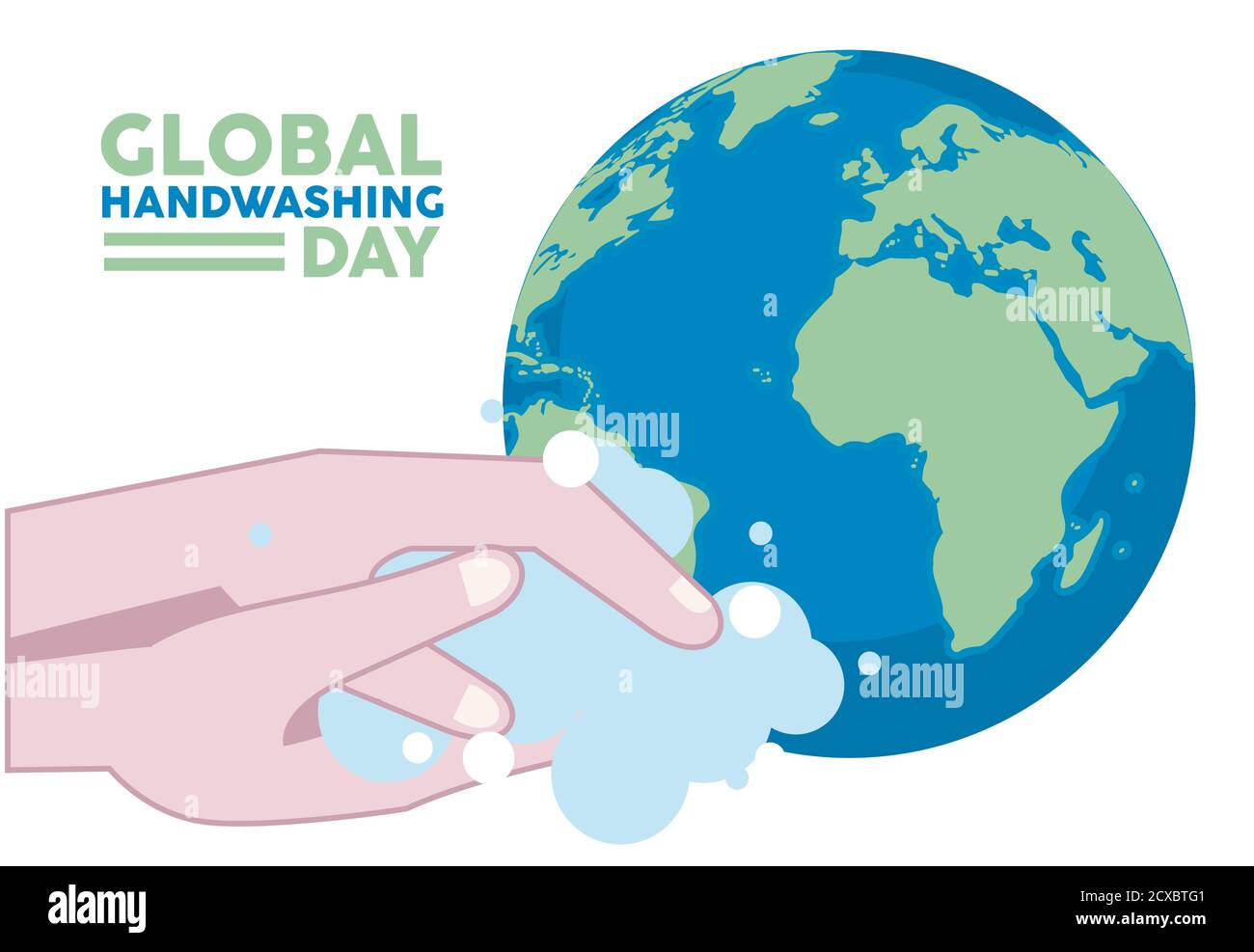 global handwashing day lettering with hands washing and earth planet ...